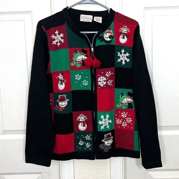 Vintage | Sweaters | Vintagechristmas Cardigan Sweater Snowmen ...